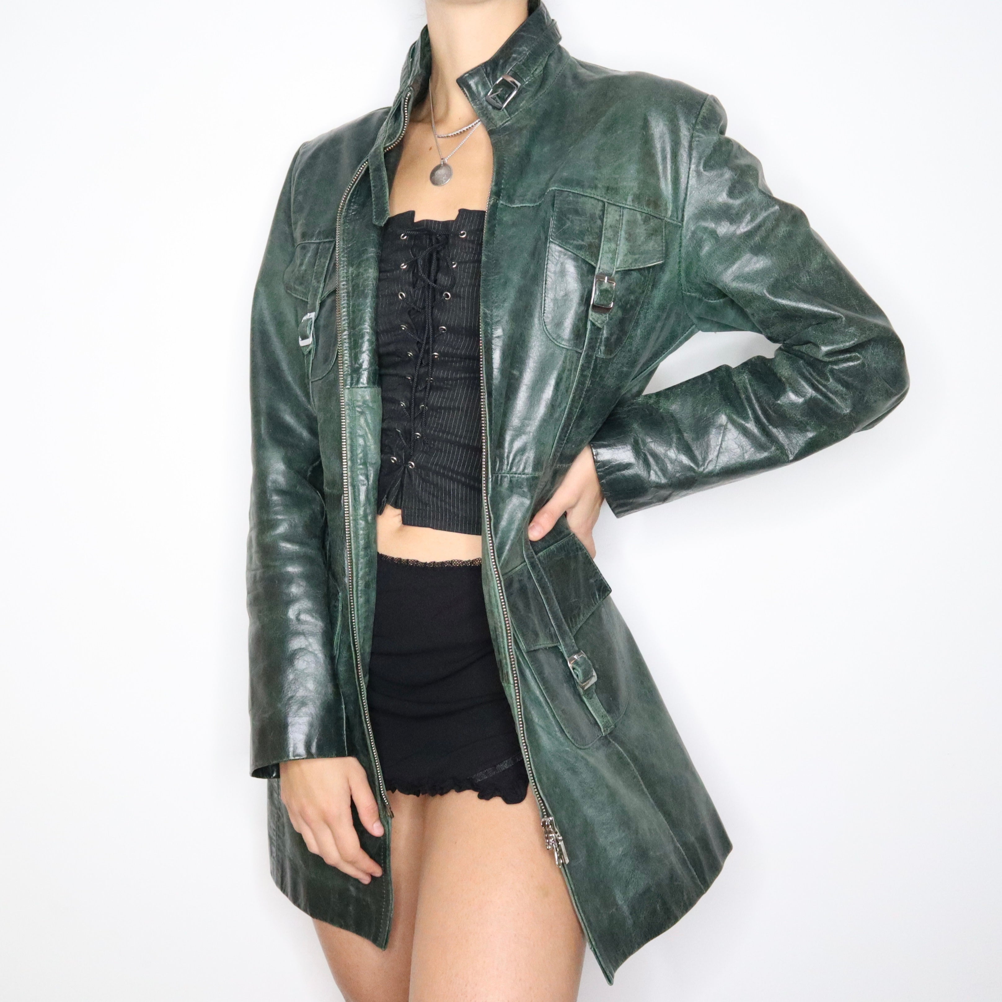Vintage 90s Jade Patina Leather Jacket (Large) - Imber Vintage
