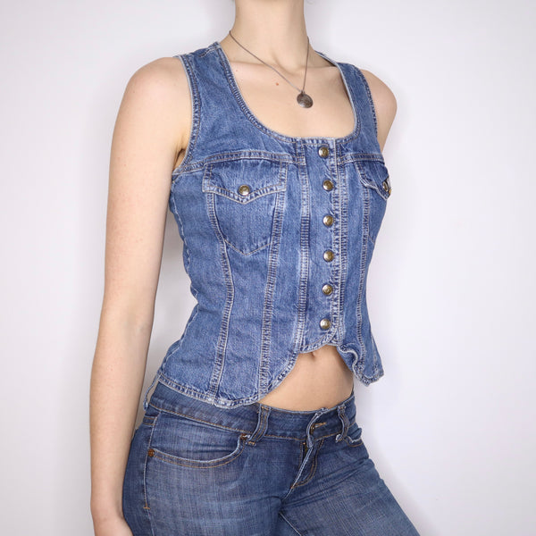 Y2K Fitted Denim Vest (M) - Imber Vintage