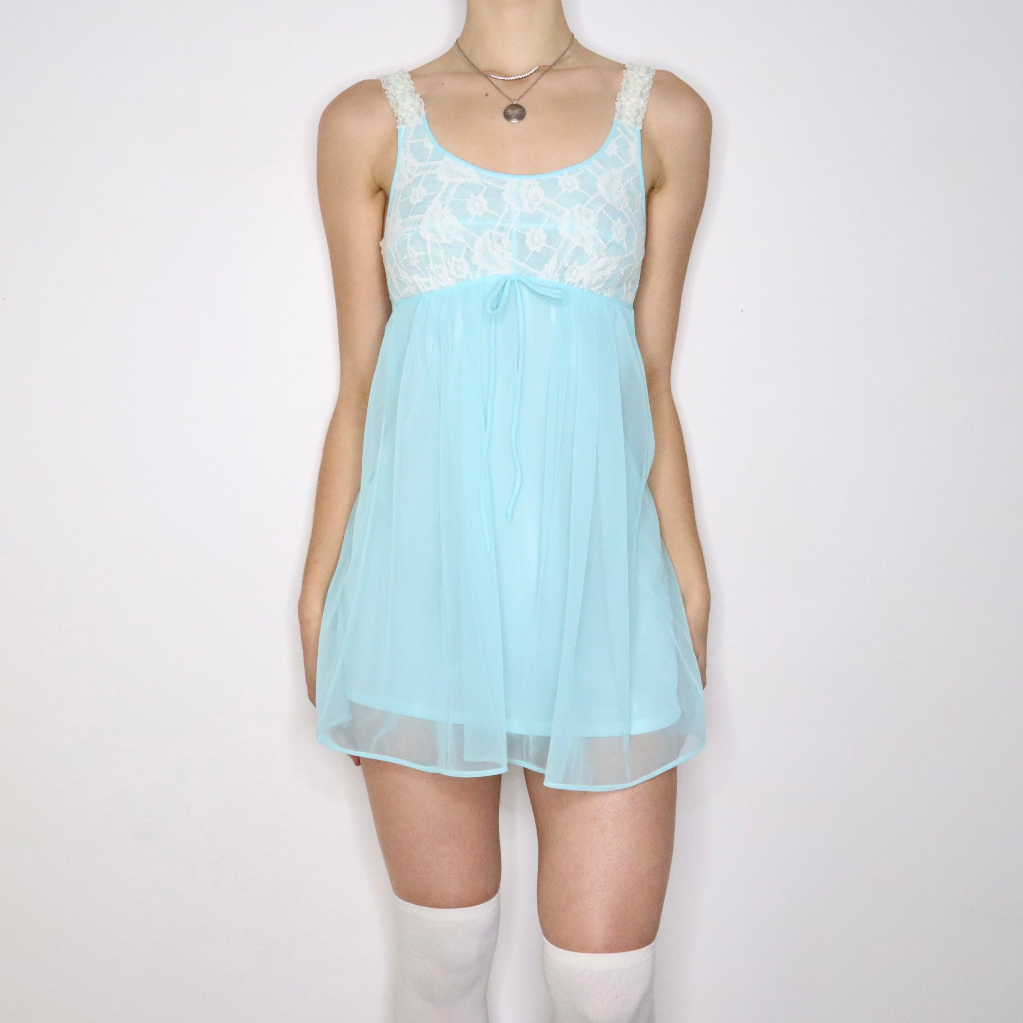 60s Aqua Mini Babydoll Nightgown (S) - Imber Vintage