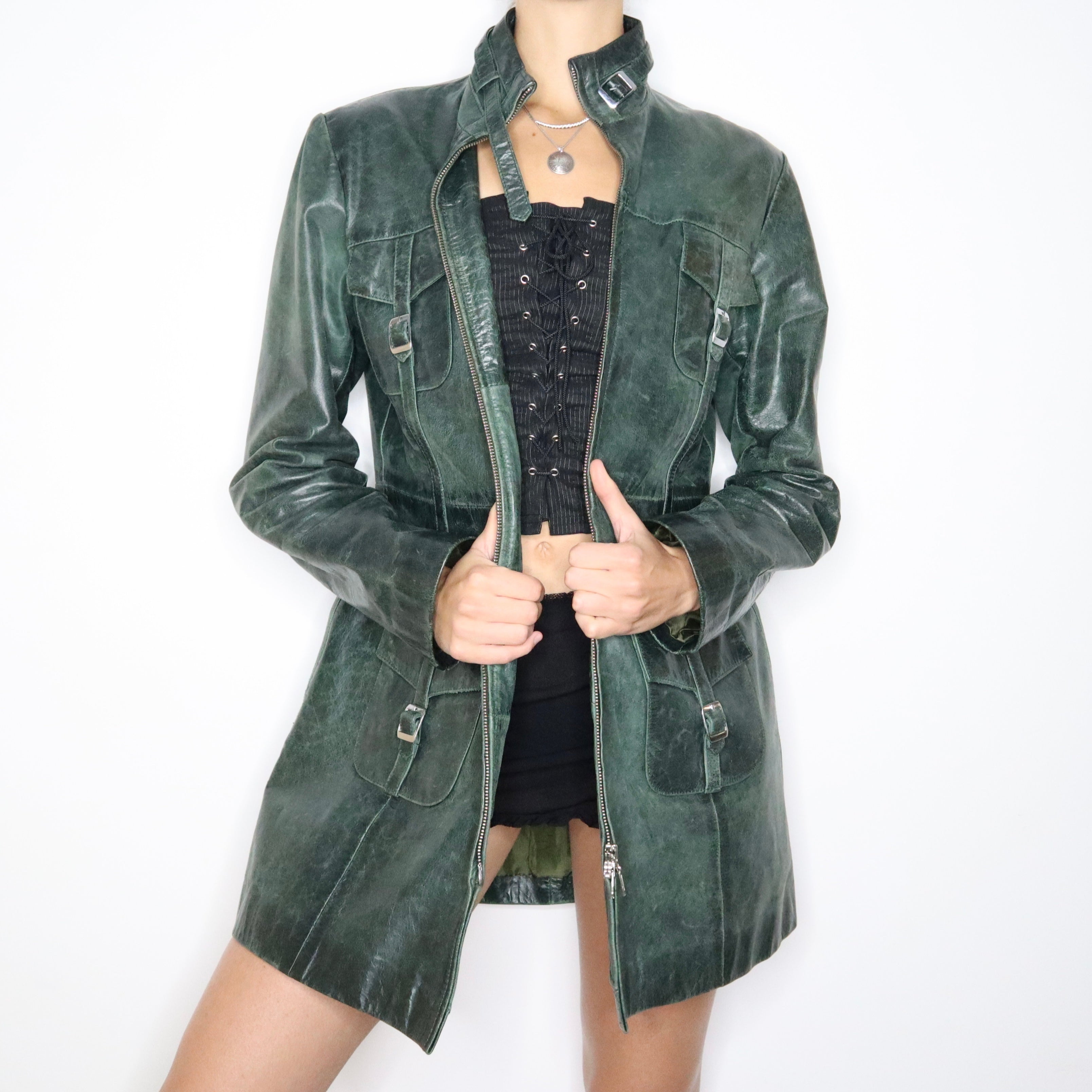 Vintage 90s Jade Patina Leather Jacket (Large) - Imber Vintage