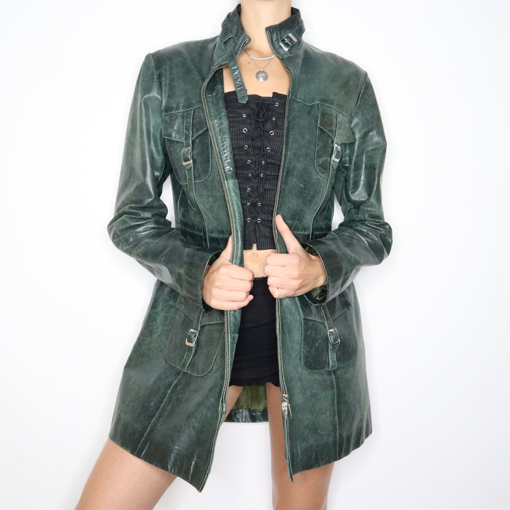 Vintage 90s Jade Patina Leather Jacket (Large) - Imber Vintage