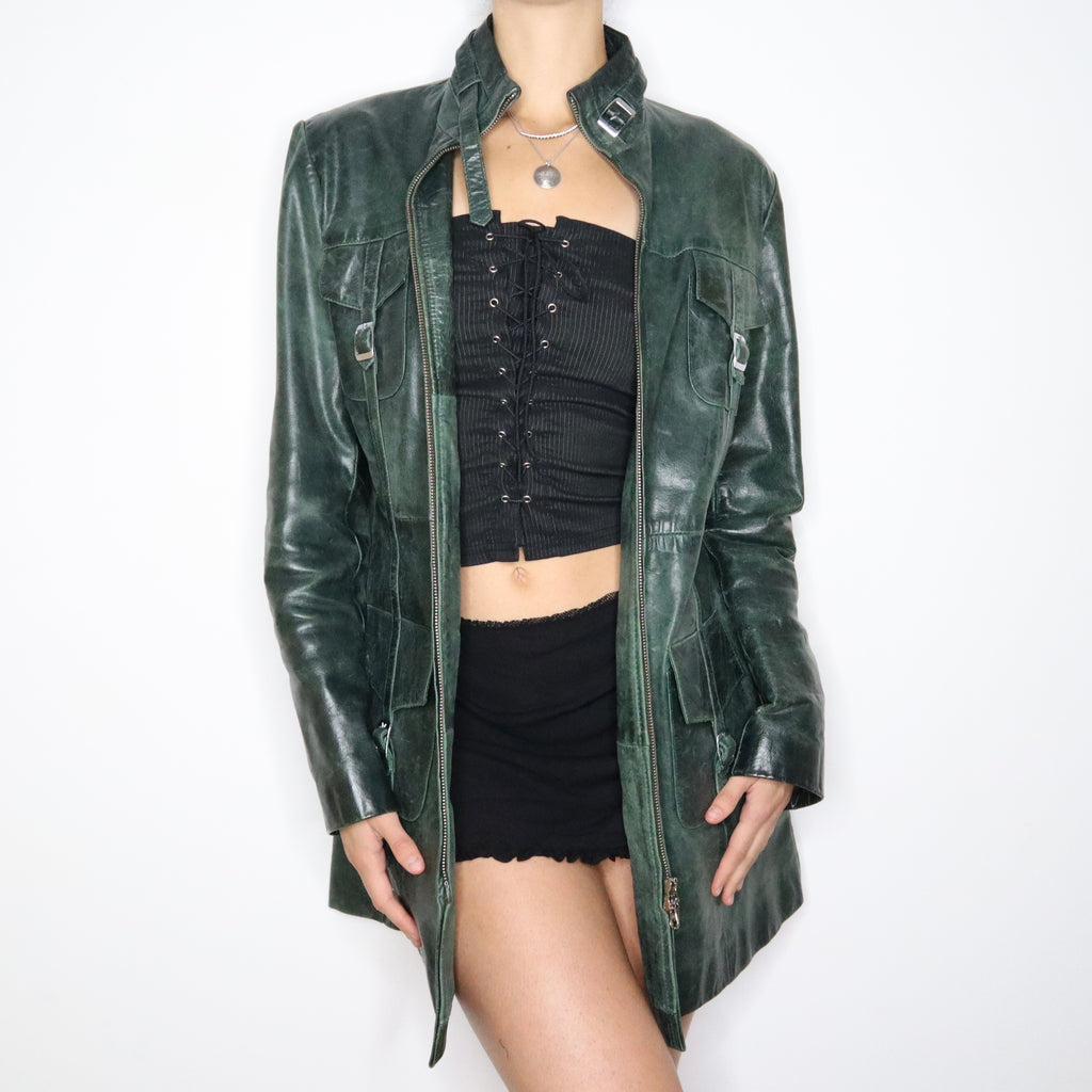 Vintage 90s Jade Patina Leather Jacket (Large) - Imber Vintage