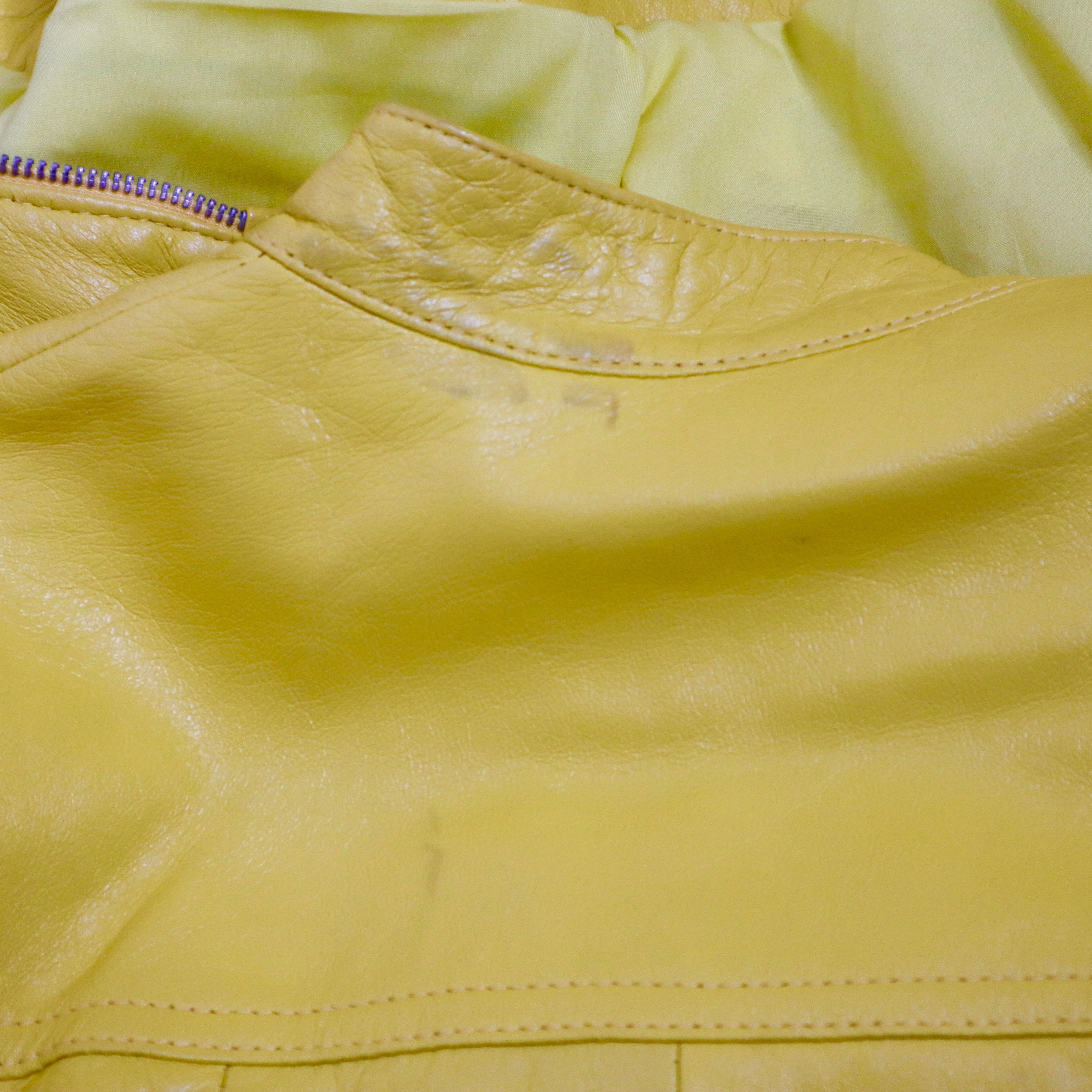 Y2K Sexy Yellow Leather Moto Jacket (XS) - Imber Vintage