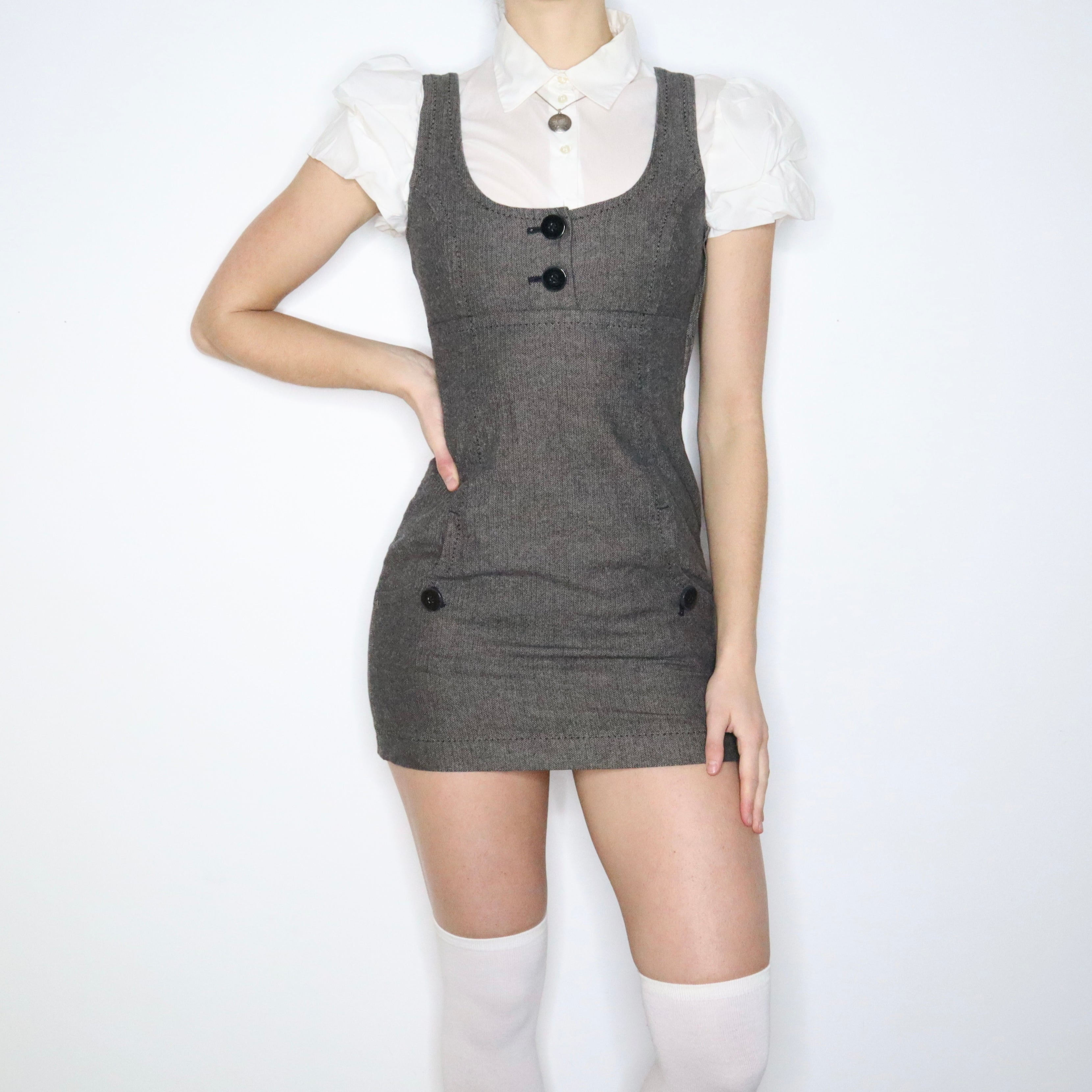 Y2K Preppy Babydoll Mini Dress (S) - Imber Vintage