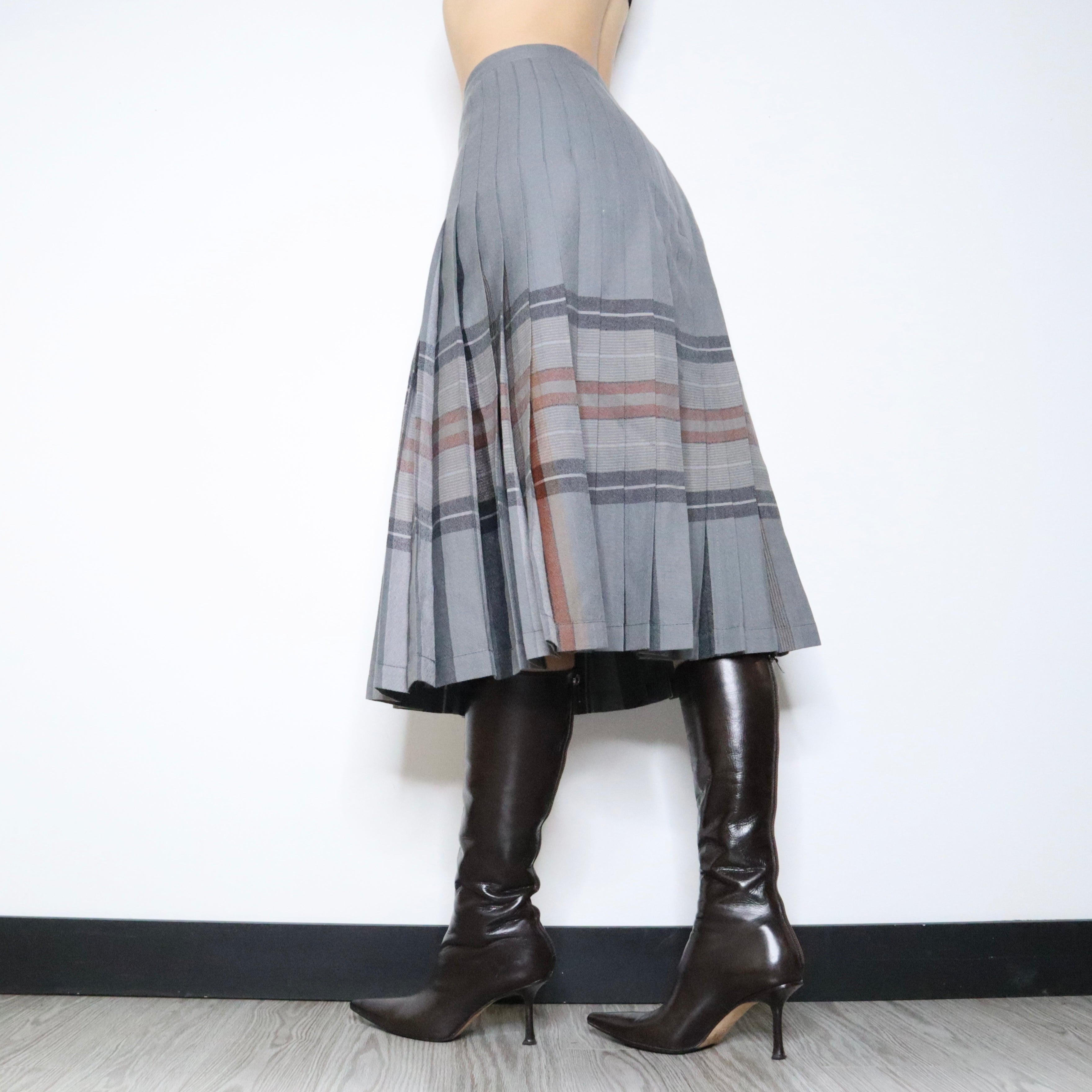 60s Pleated Plaid Maxi Skirt Sm Imber Vintage