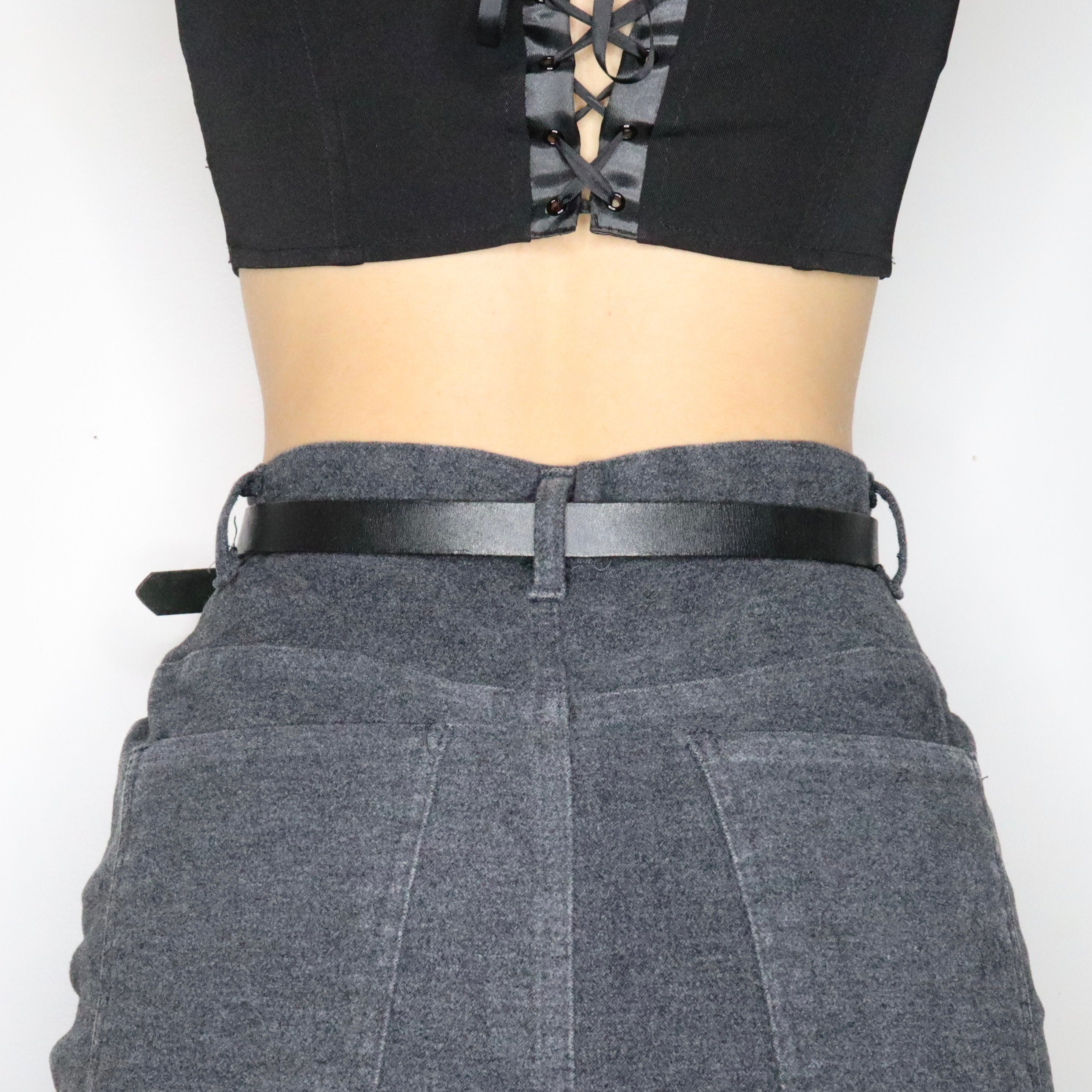 90s Thin Black Leather Belt (S/M) - Imber Vintage