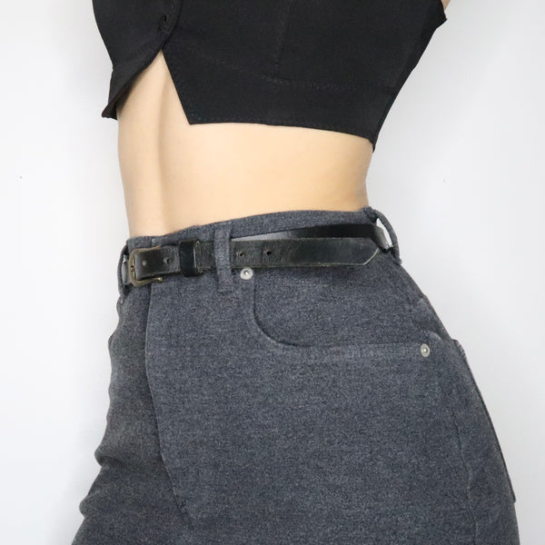 90s Thin Black Leather Belt (S/M) - Imber Vintage