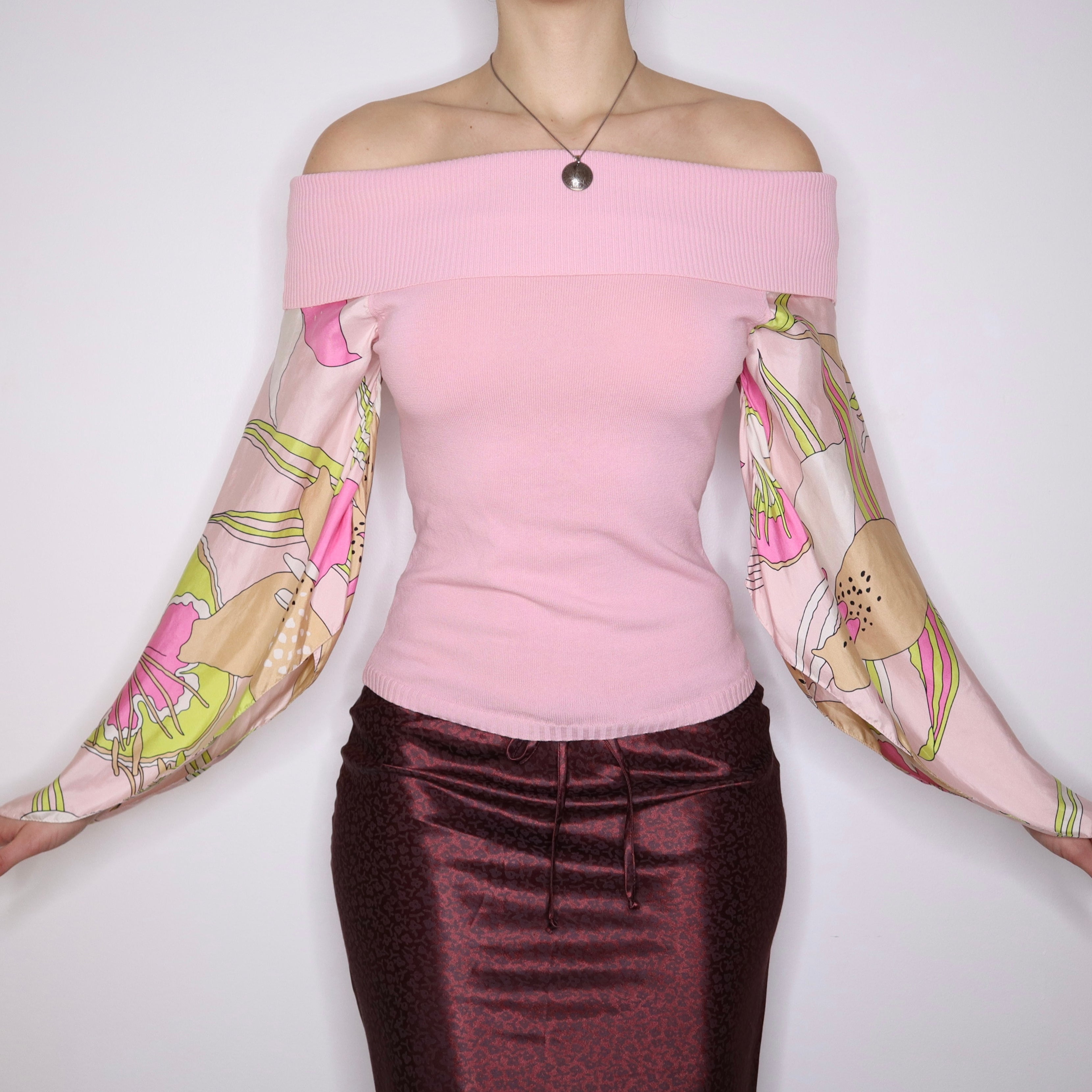 Y2K Italian Off the Shoulder Top (S) - Imber Vintage