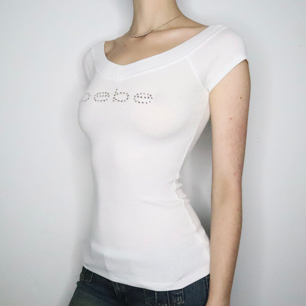 Diamanté White Bebe Tee (S-M) - Imber Vintage