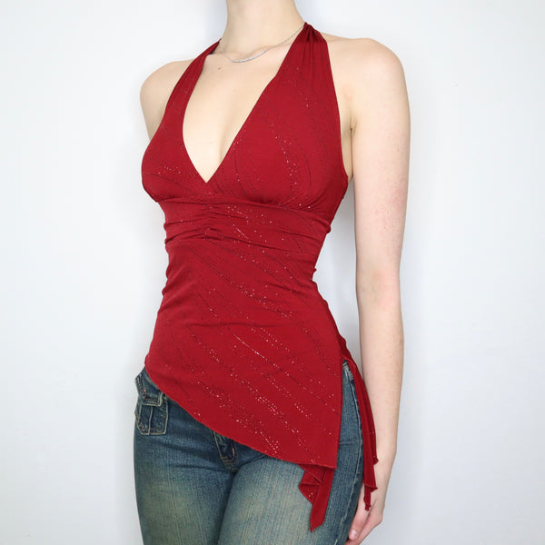 Red Glitter Halter Top - Imber Vintage