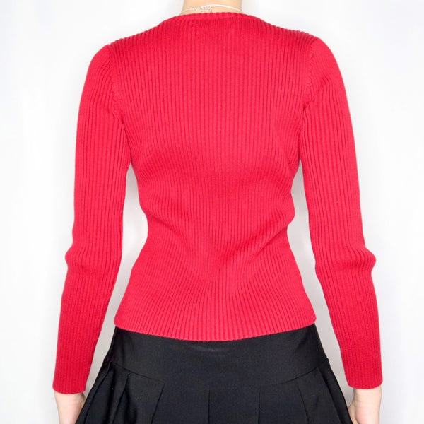 Vintage Early 2000s Red Tommy Hilfiger Logo Sweater - Imber Vintage