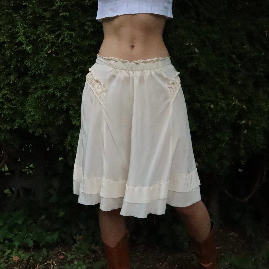 Cream Silk Midi Skirt (Medium) - Imber Vintage