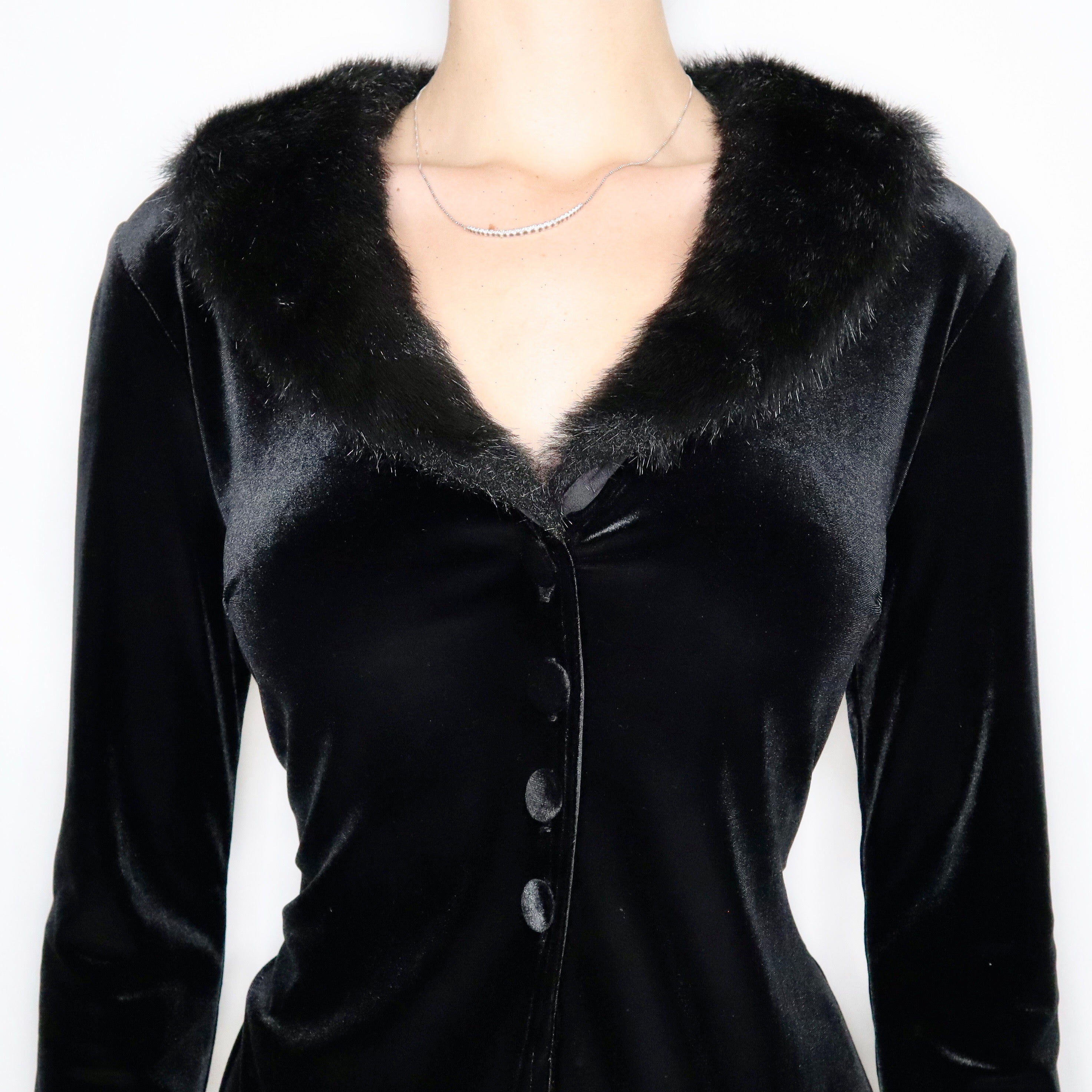 Vintage 90s Black Velvet Faux Fur Gothic Duster - Imber Vintage