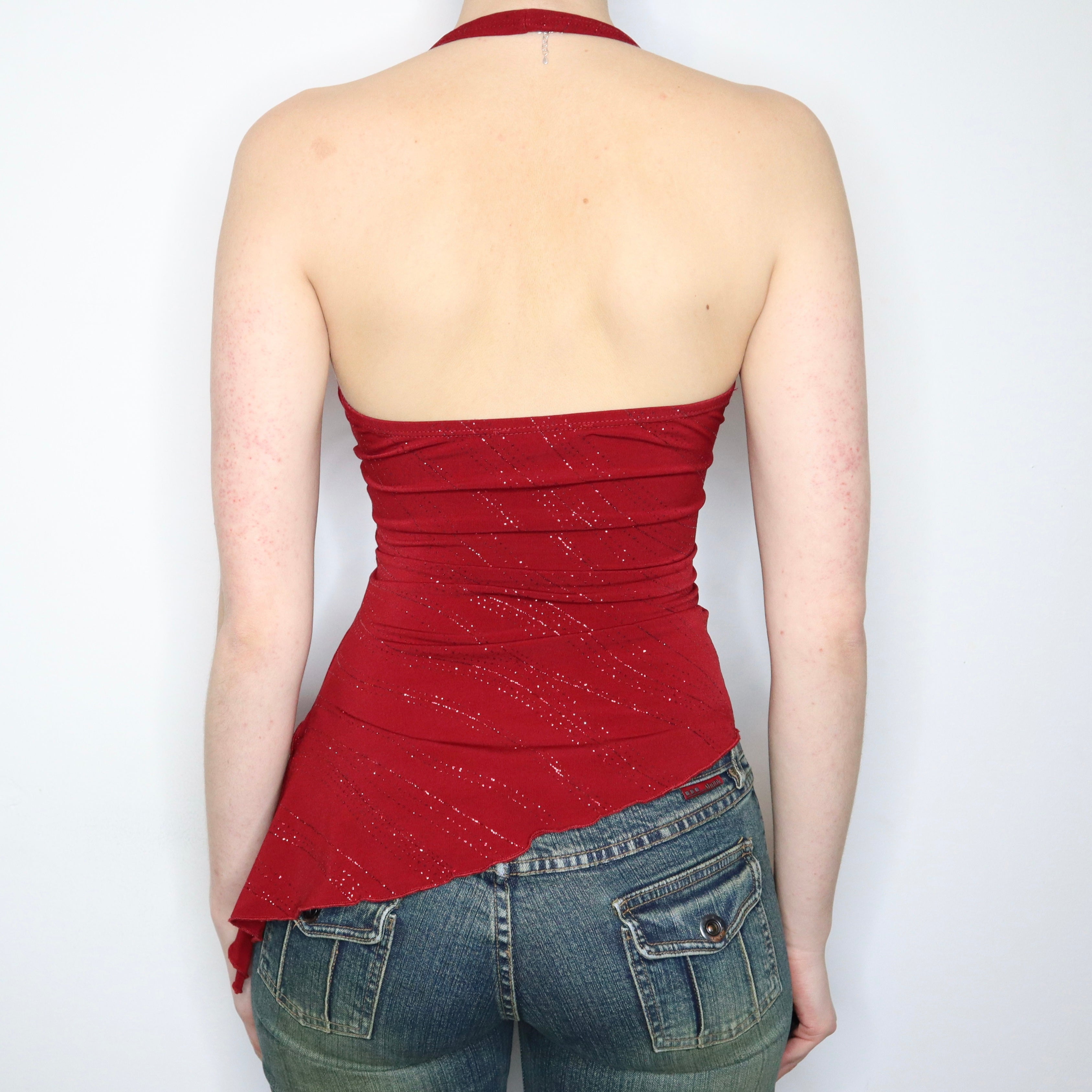 Red Glitter Halter Top - Imber Vintage