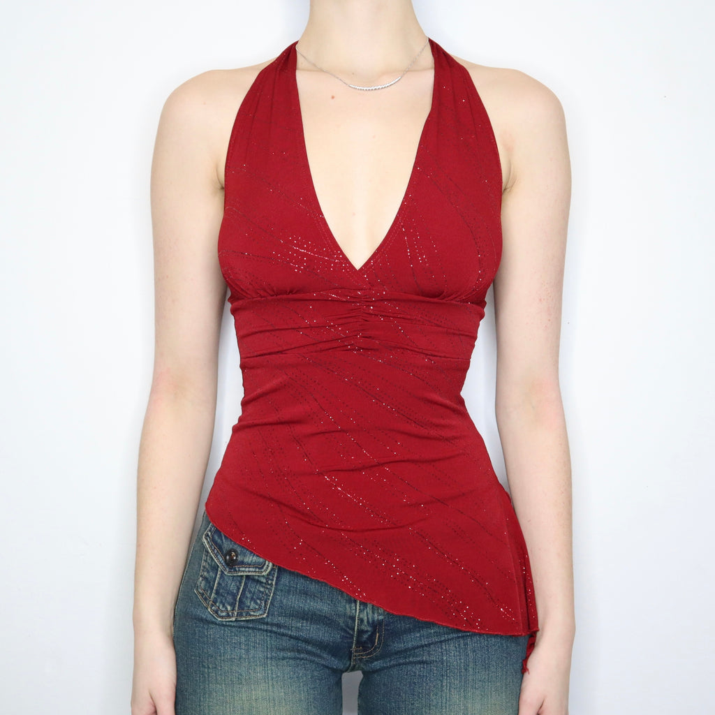 Red Glitter Halter Top - Imber Vintage
