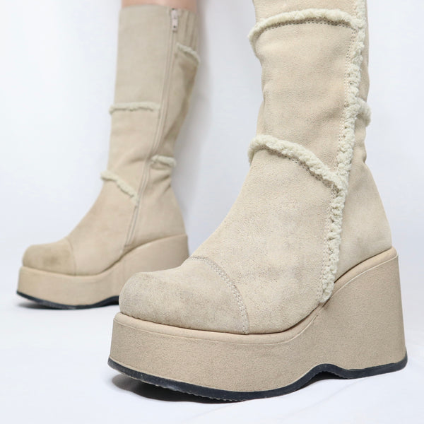 Beige Platform Boots - Imber Vintage