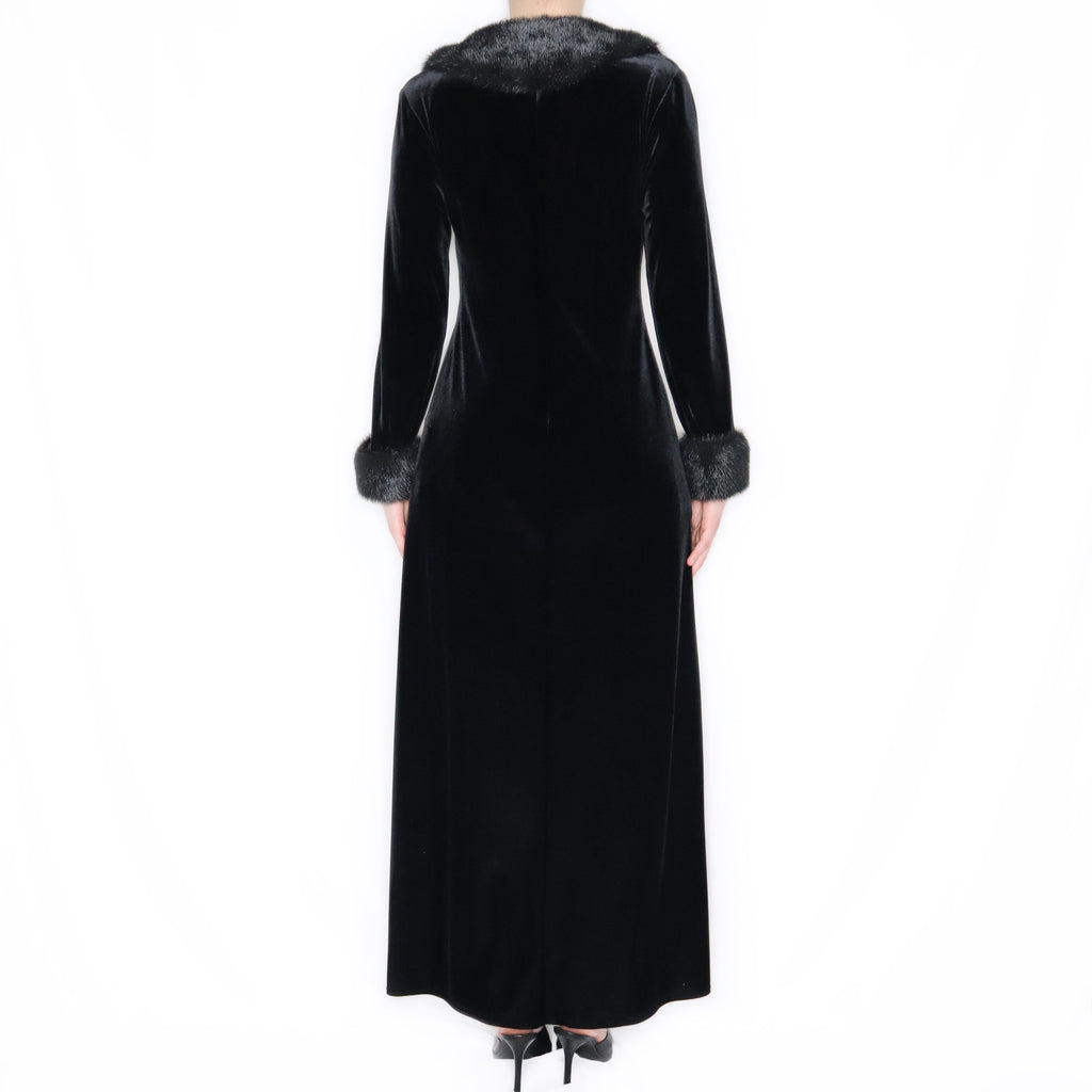 Vintage 90s Black Velvet Faux Fur Gothic Duster - Imber Vintage
