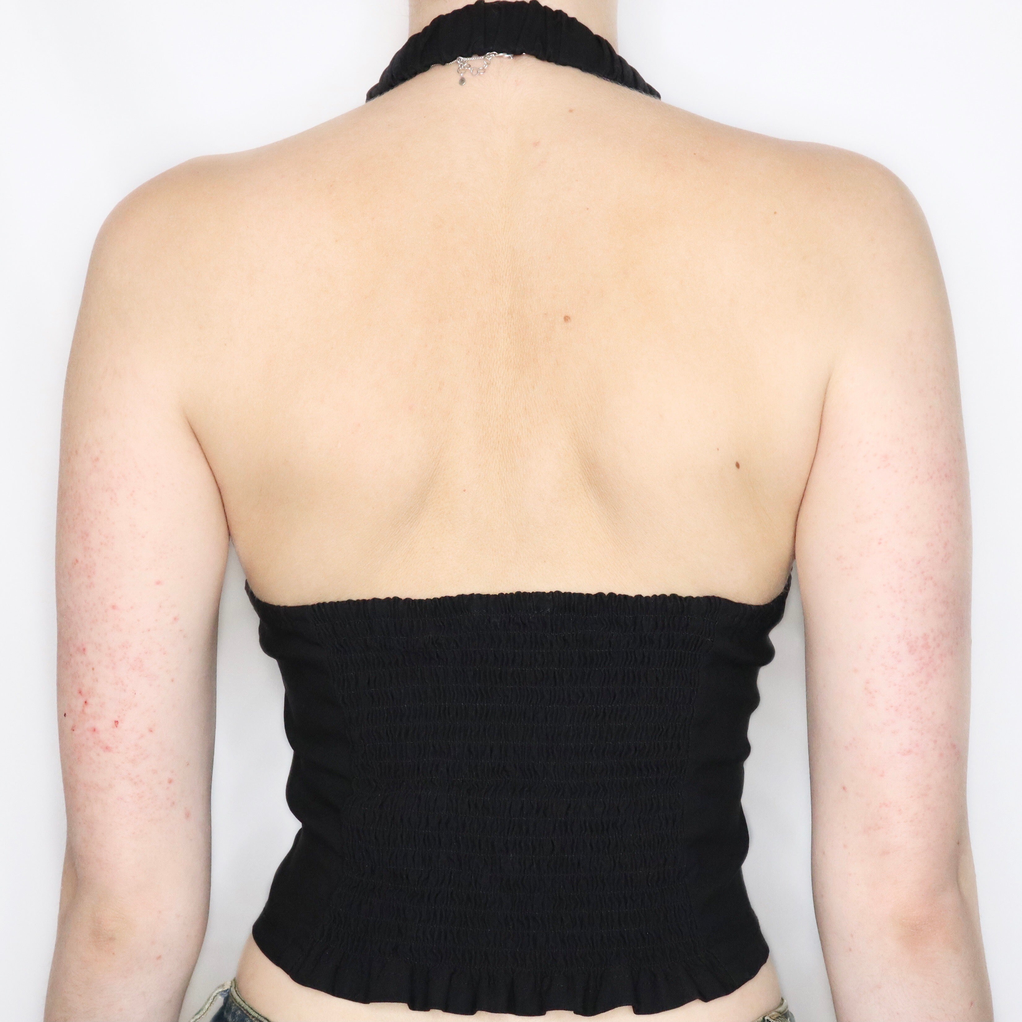 Vintage Early 2000s Stretchy Black Waistcoat Halter Top - Imber Vintage