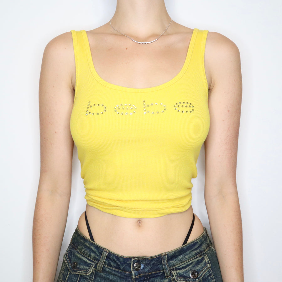 Vintage Early 2000s Yellow Bebe Diamanté Tank Top - Imber Vintage