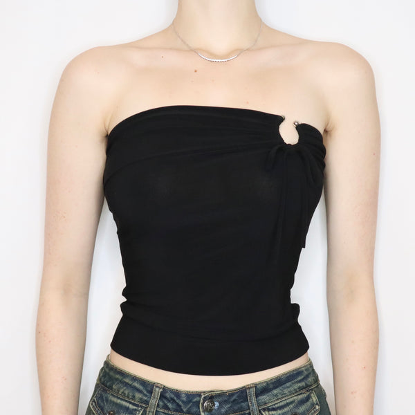 Vintage Y2K Stretchy Black Tube Top - Imber Vintage