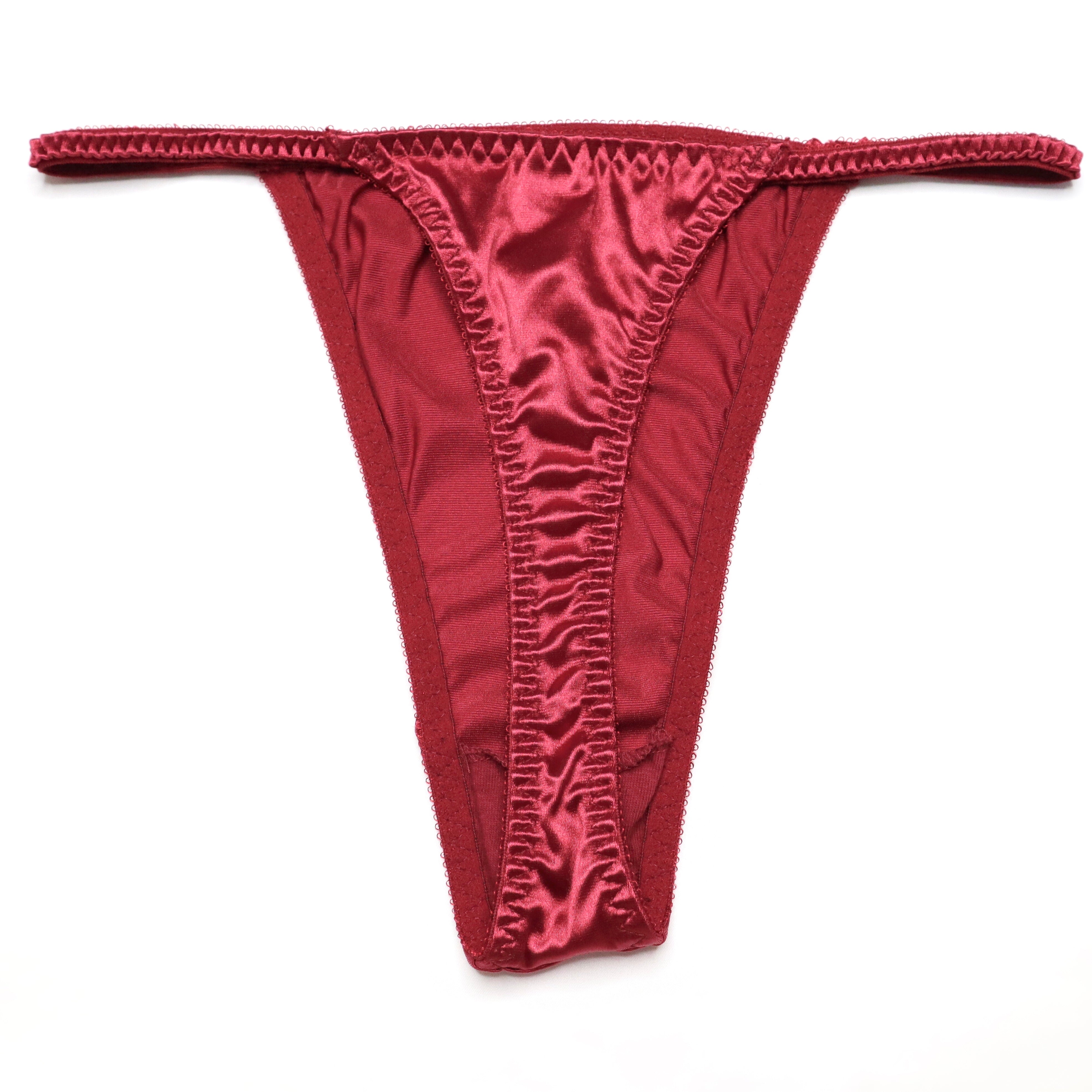 Vintage 90s Ruby Red Satin High Cut Thong - Imber Vintage