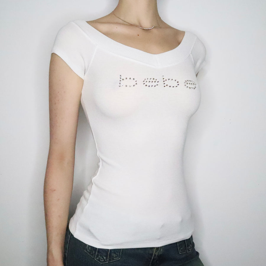 Diamanté White Bebe Tee (S-M) - Imber Vintage
